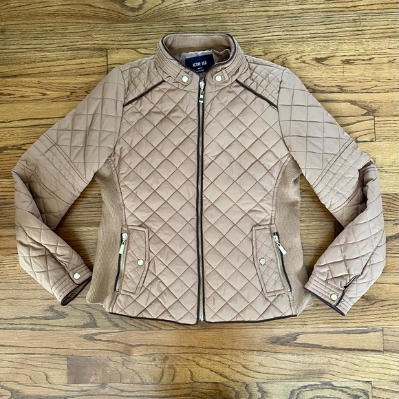 Active USA | Jackets & Coats | Active Usa Camel Brown Quilted Zippered ...